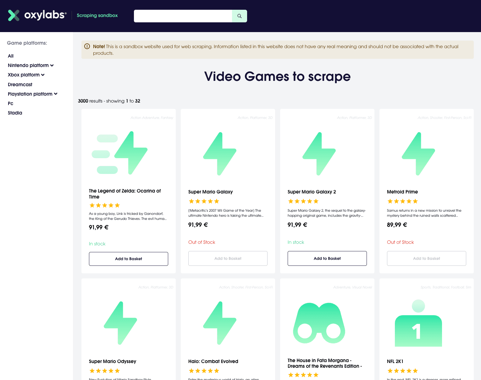 Scraping Sandbox | Oxylabs Scraping Sandbox | Oxylabs